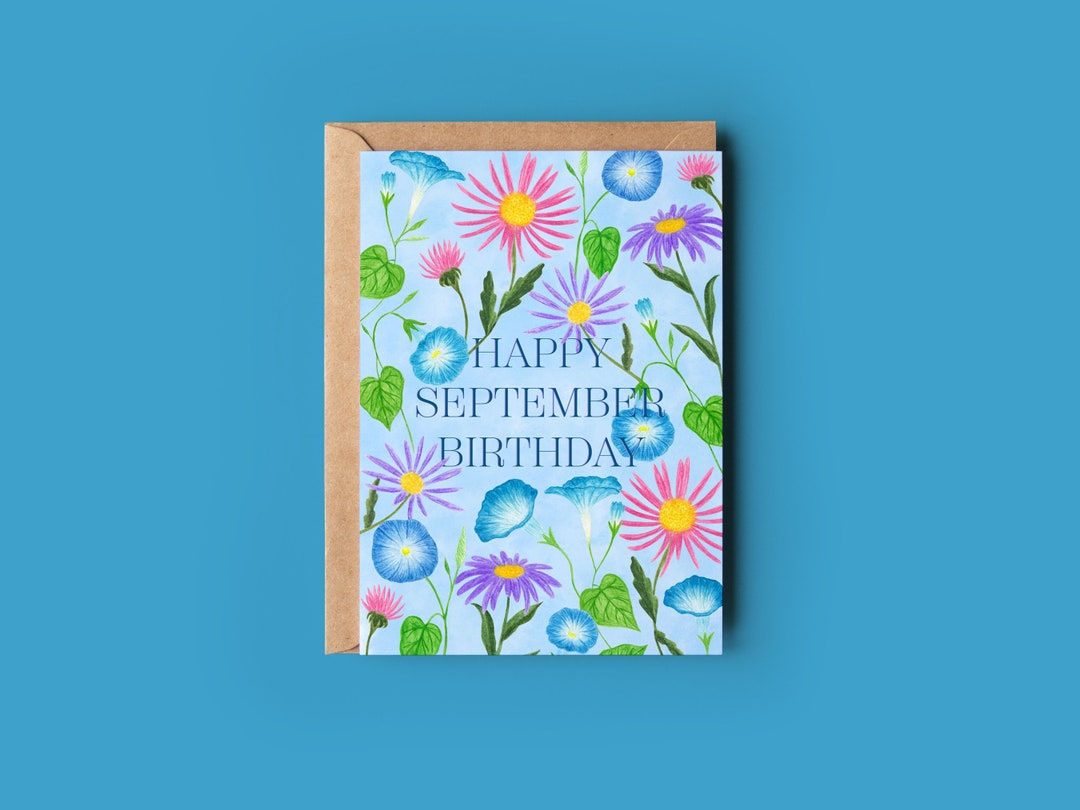 Happy September Birthday Greeting Card, Birth Flowers Card, Aster Birth ...