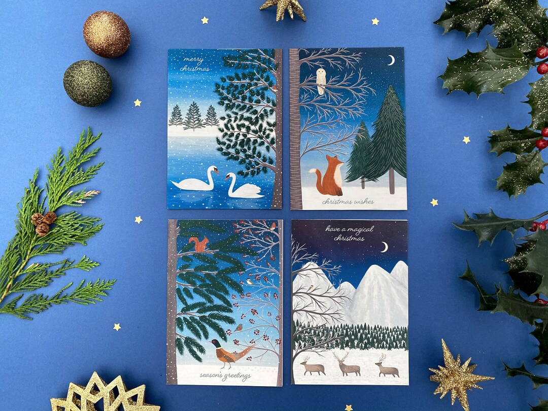 Christmas Cards Pack, Winter Illustration Cards, Woodland Animals ...