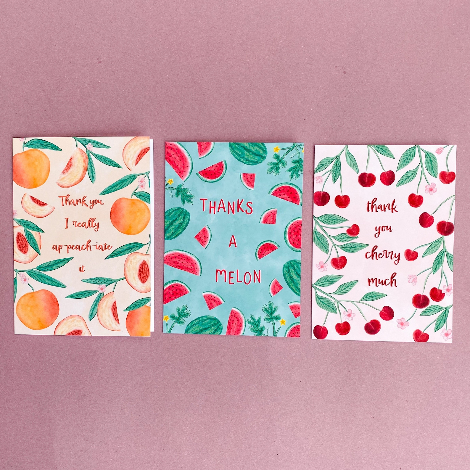 Thank You Fruit Cards Pack, Funny Fruit Pun Cards, Watercolour ...
