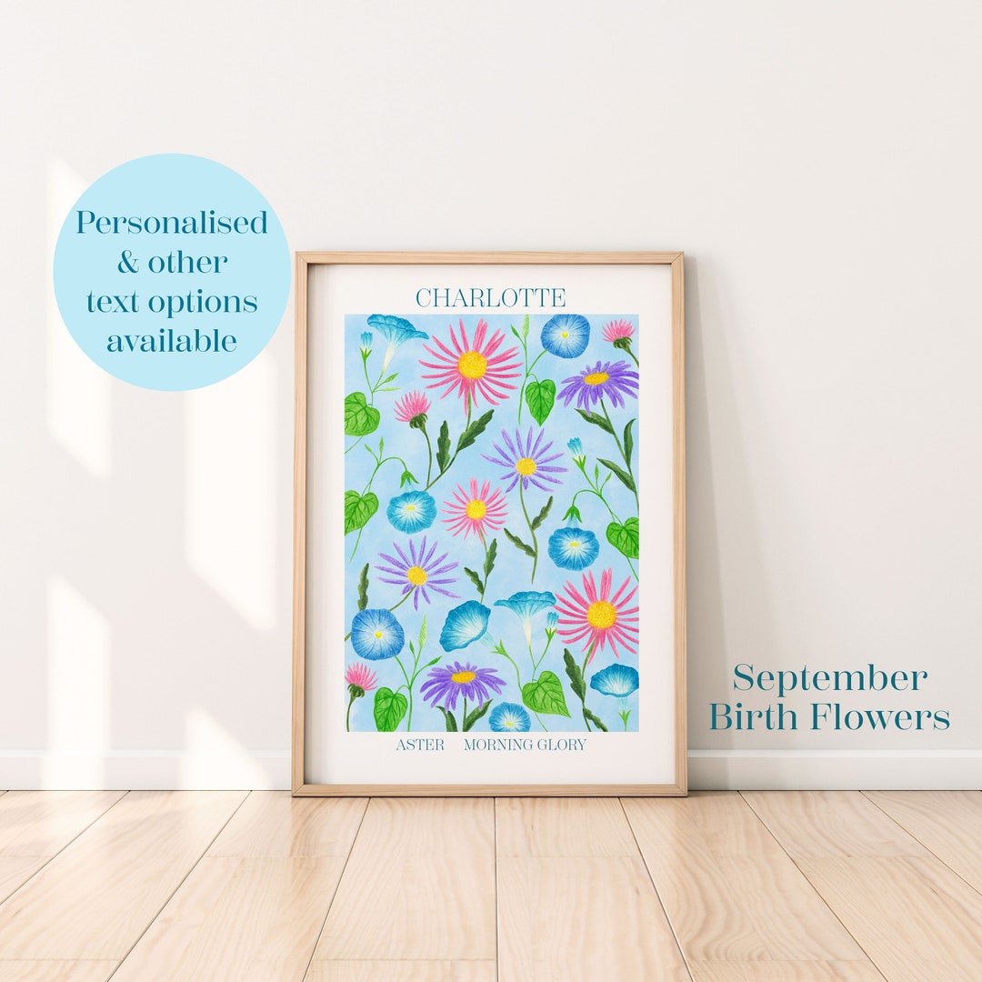 Personalised September Birth Flowers Art Print, Aster Print, September ...
