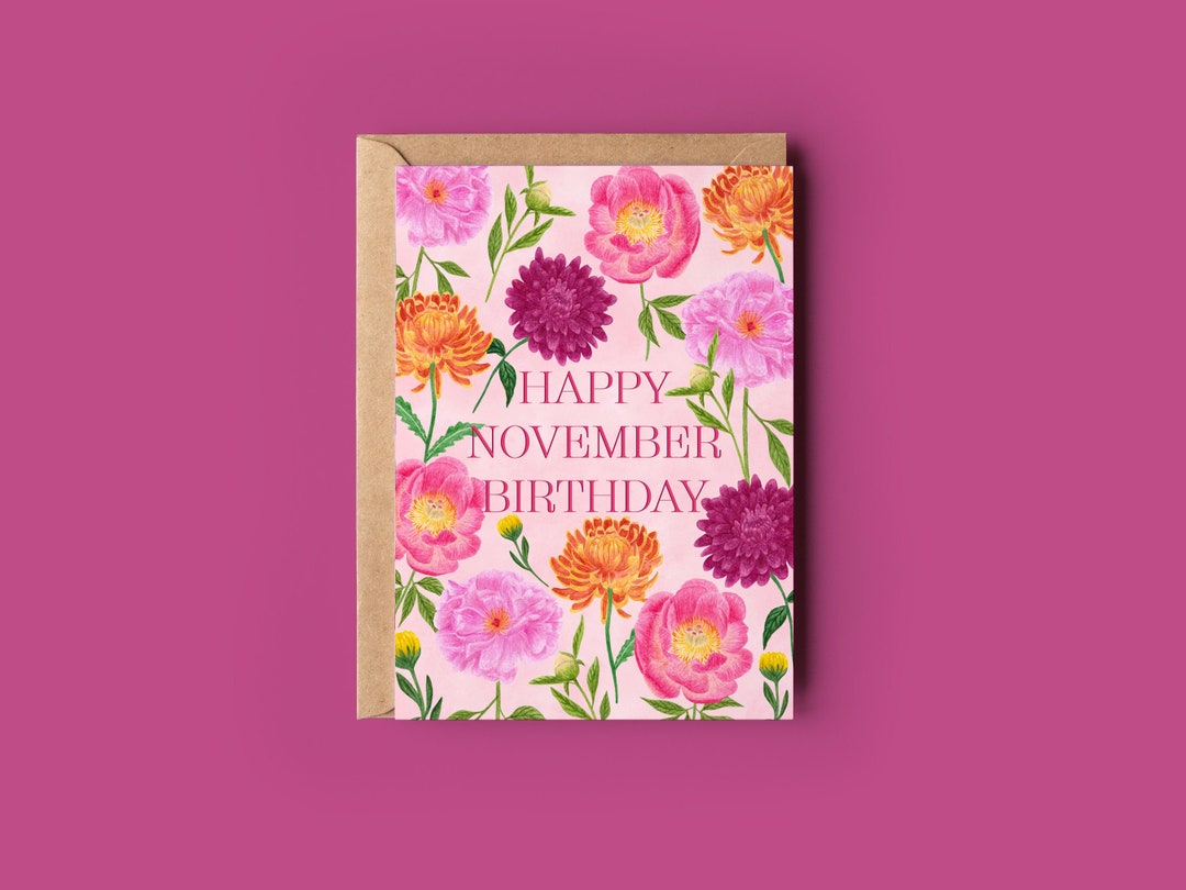 Chrysanthemum Peony November Birthday Card, Birth Flower - Etsy