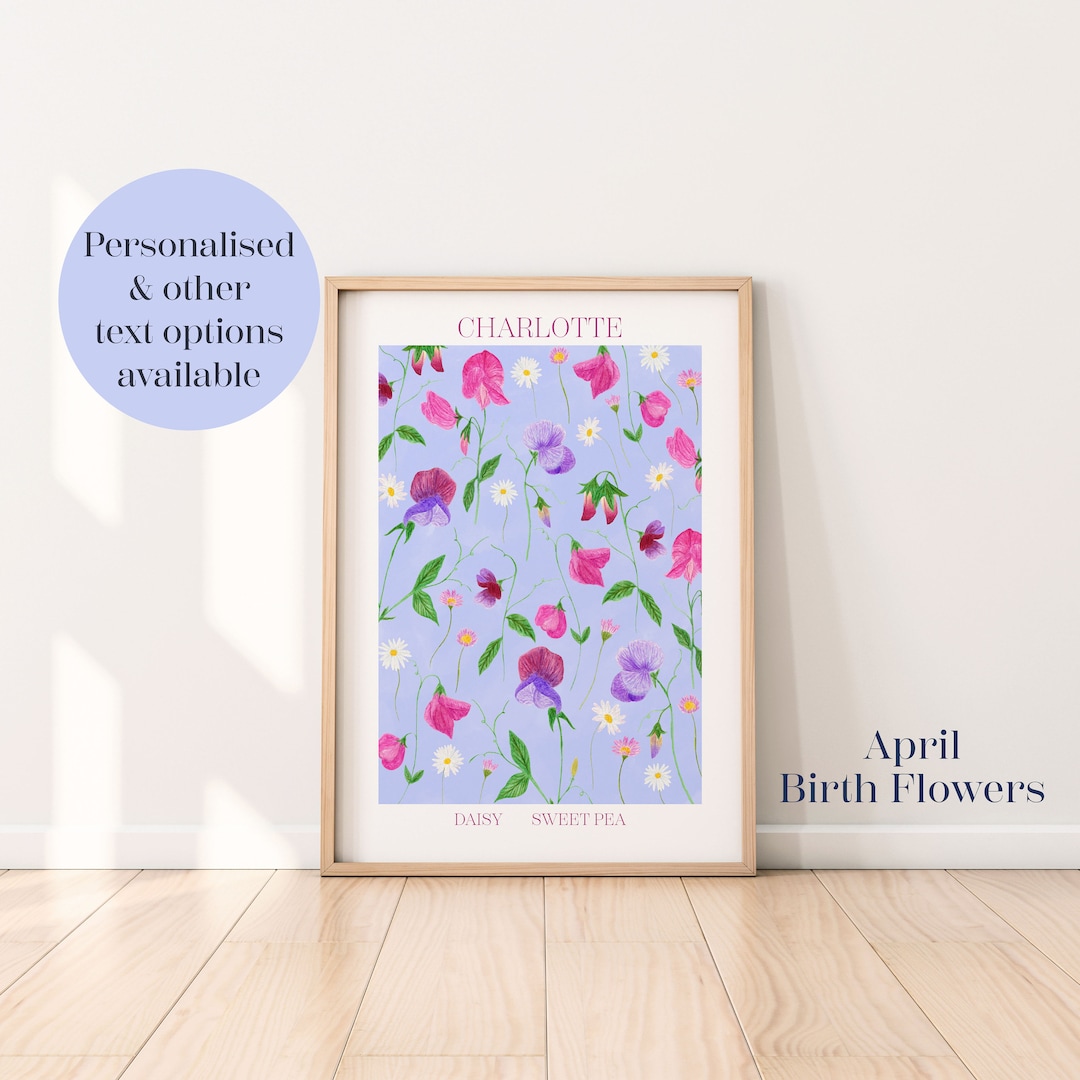 Personalised April Birth Flowers Art Print, Sweet Peas Print, April ...