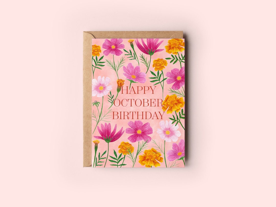 Happy October Birthday Greeting Card, Birth Flowers Card, Marigold ...