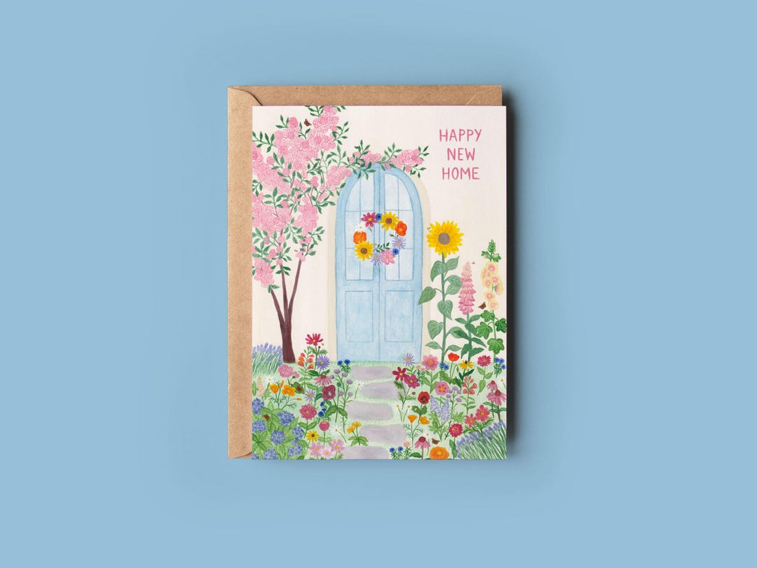 Happy New Home Greeting Card, Pastel Blue Door, Moving House Card ...