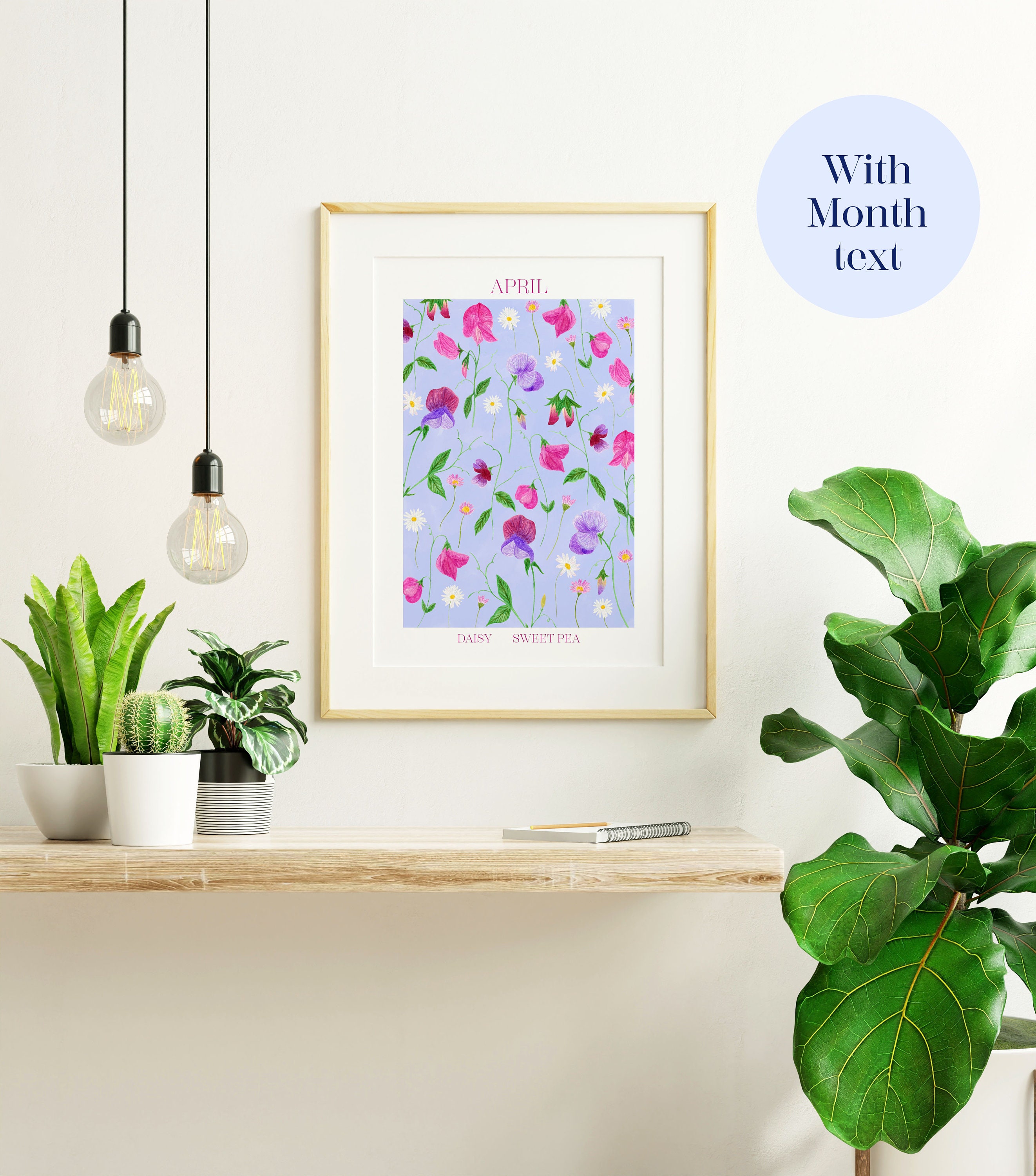 Personalised April Birth Flowers Art Print, Sweet Peas Print, April ...