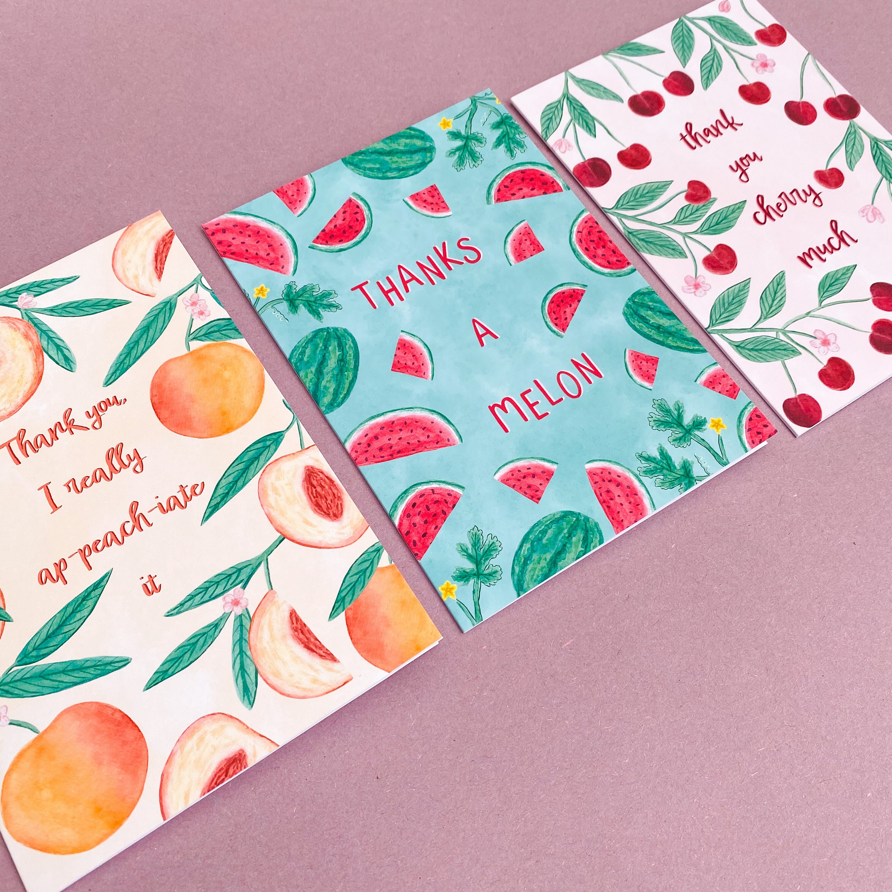 Thank You Fruit Cards Pack Funny Fruit Pun Cards Watercolour - Etsy