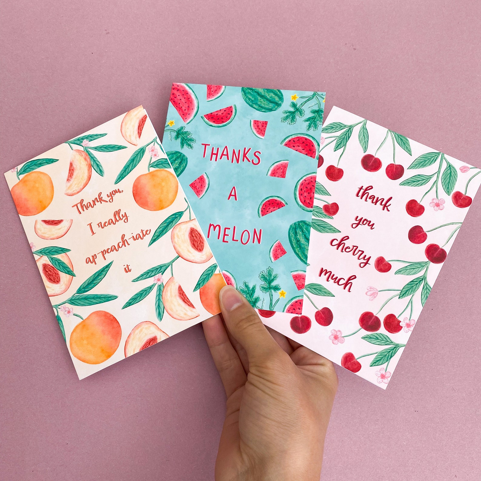 Thank You Fruit Cards Pack, Funny Fruit Pun Cards, Watercolour ...