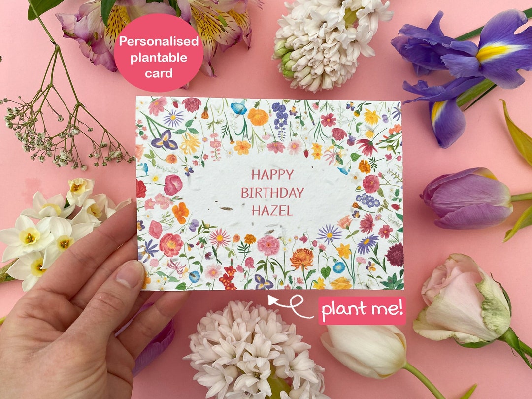 Personalised Plantable Floral Card, Customised Wildflower Seed Card ...