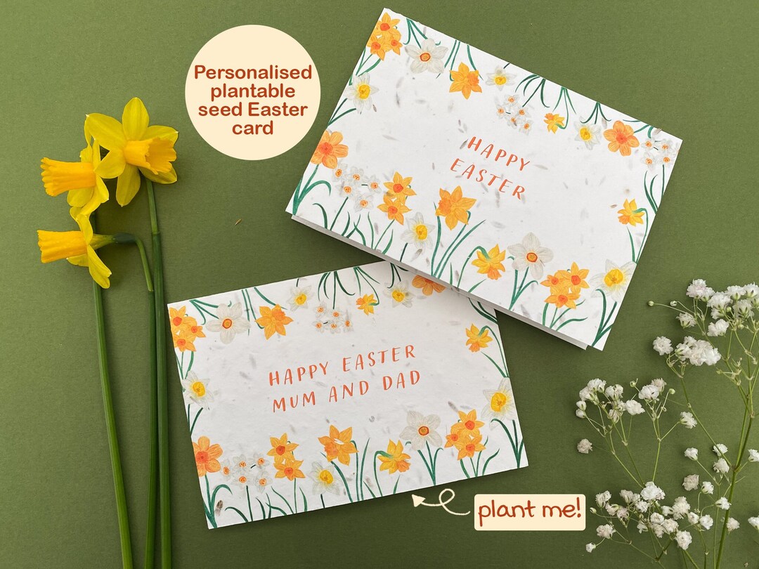 Personalised Plantable Happy Easter Card, Daffodils Card, Customised ...