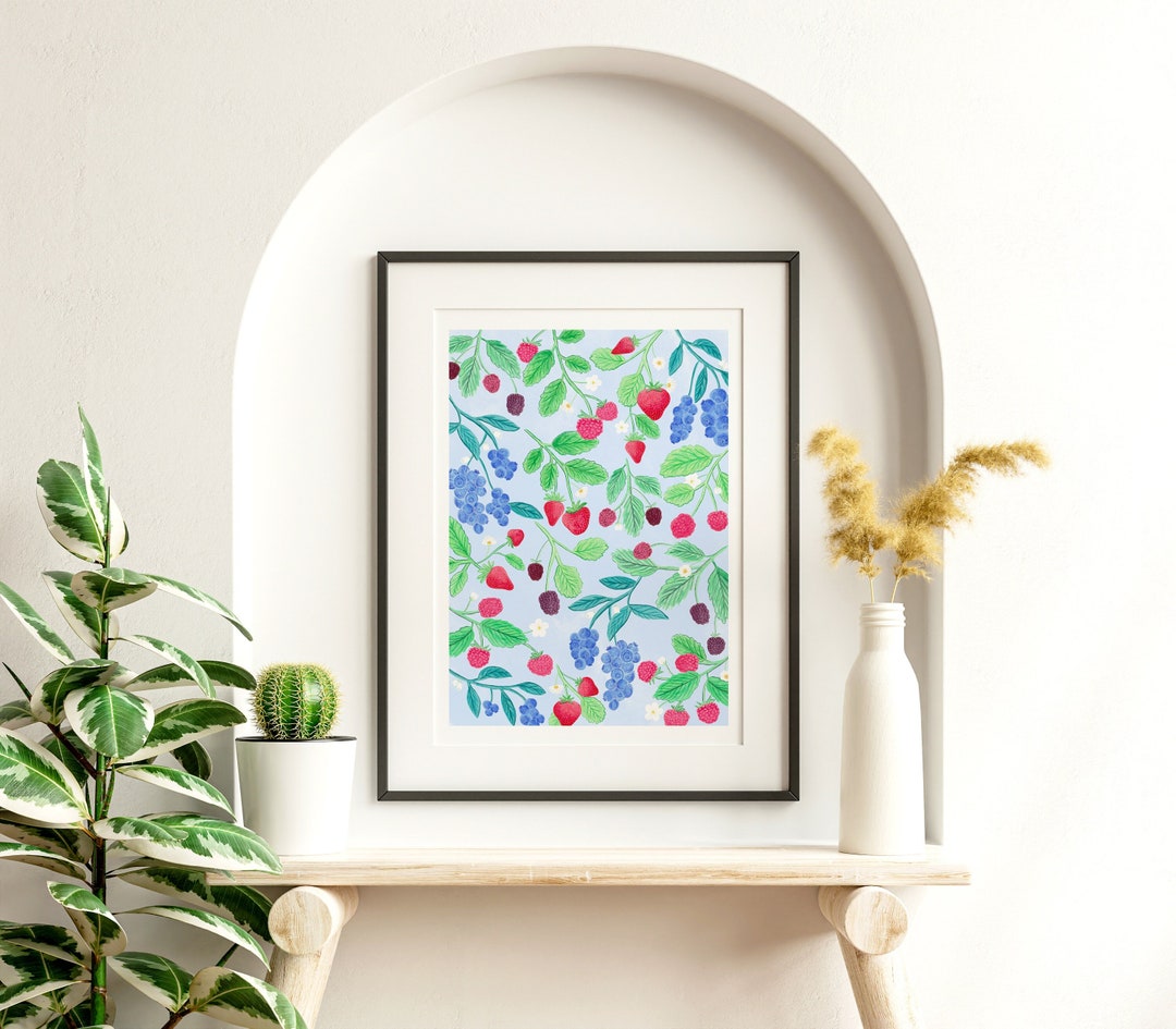 Berries Art Print, A5 A4 A3 Fruit Wall Art, Berries Poster, Kitchen ...