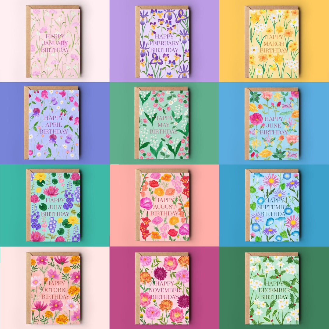 Birth Flower Birthday Cards, Watercolour Floral Illustration, Birth ...