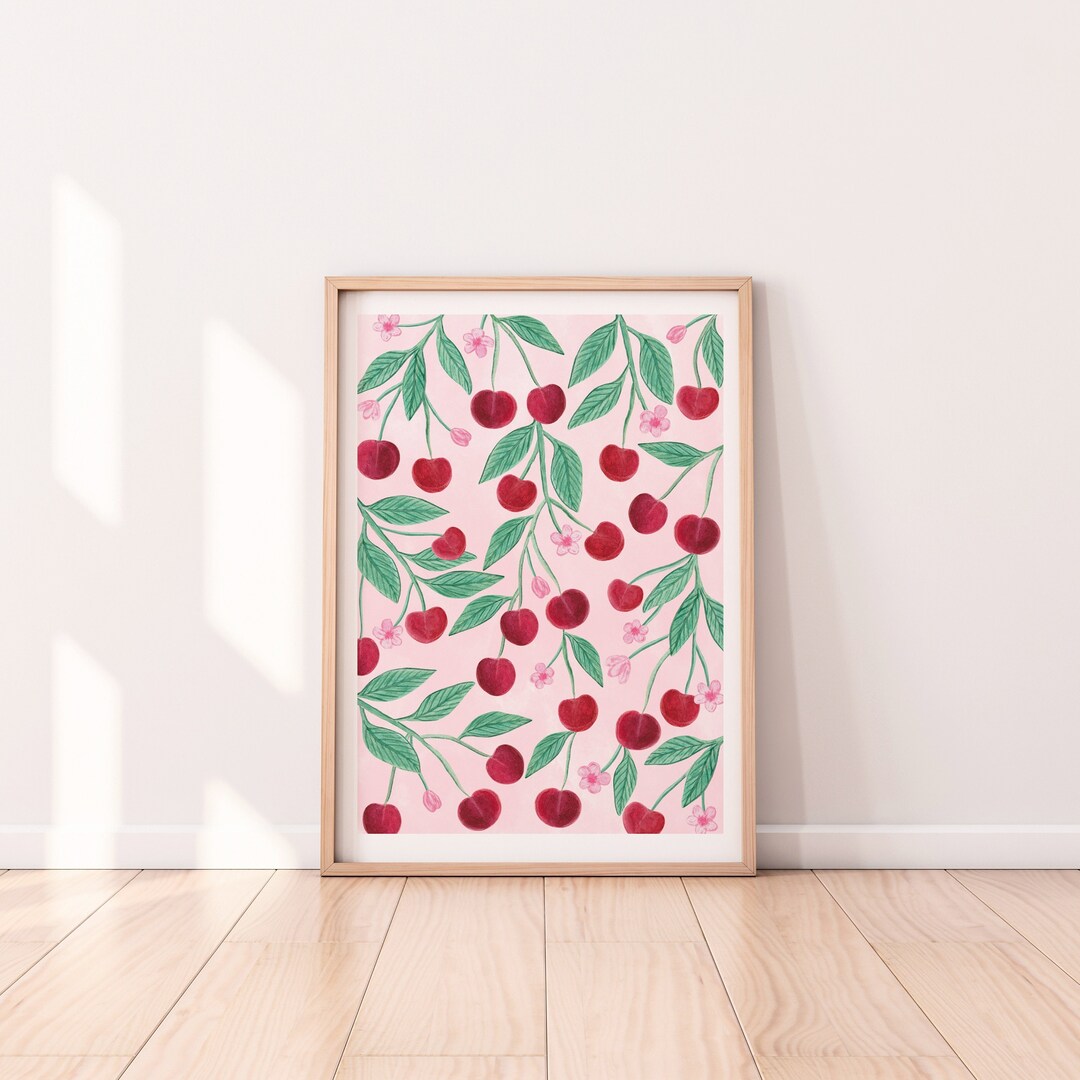 Cherries Art Print, Fruit Wall Art, Red Cherry Poster, Kitchen Fruit ...