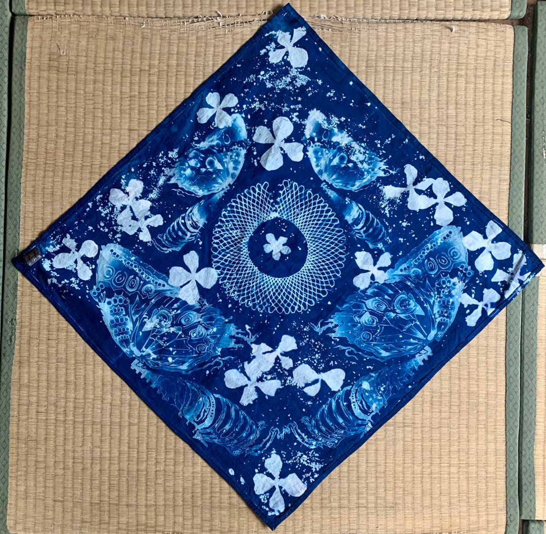 RBG Dissent Collar Blue Morpho Butterfly Floral Cyanotype Sunprinted ...