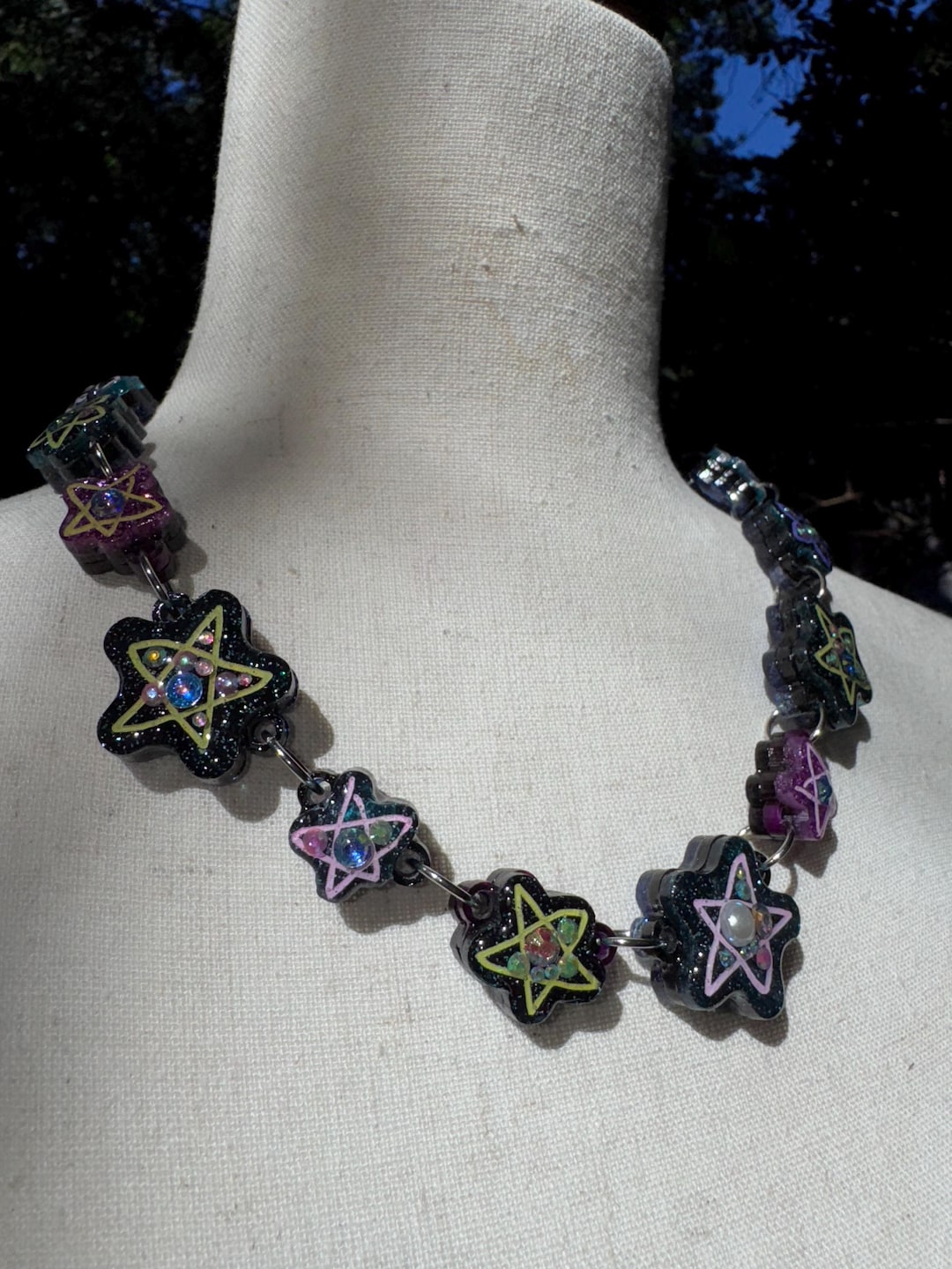 Nightsky Black Glitter Gelly Star Statement Necklace – Handmade Resin ...