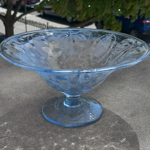 1920s Cambridge Glass Optic Majestic Blue Etched Compote Candy Fruit ...