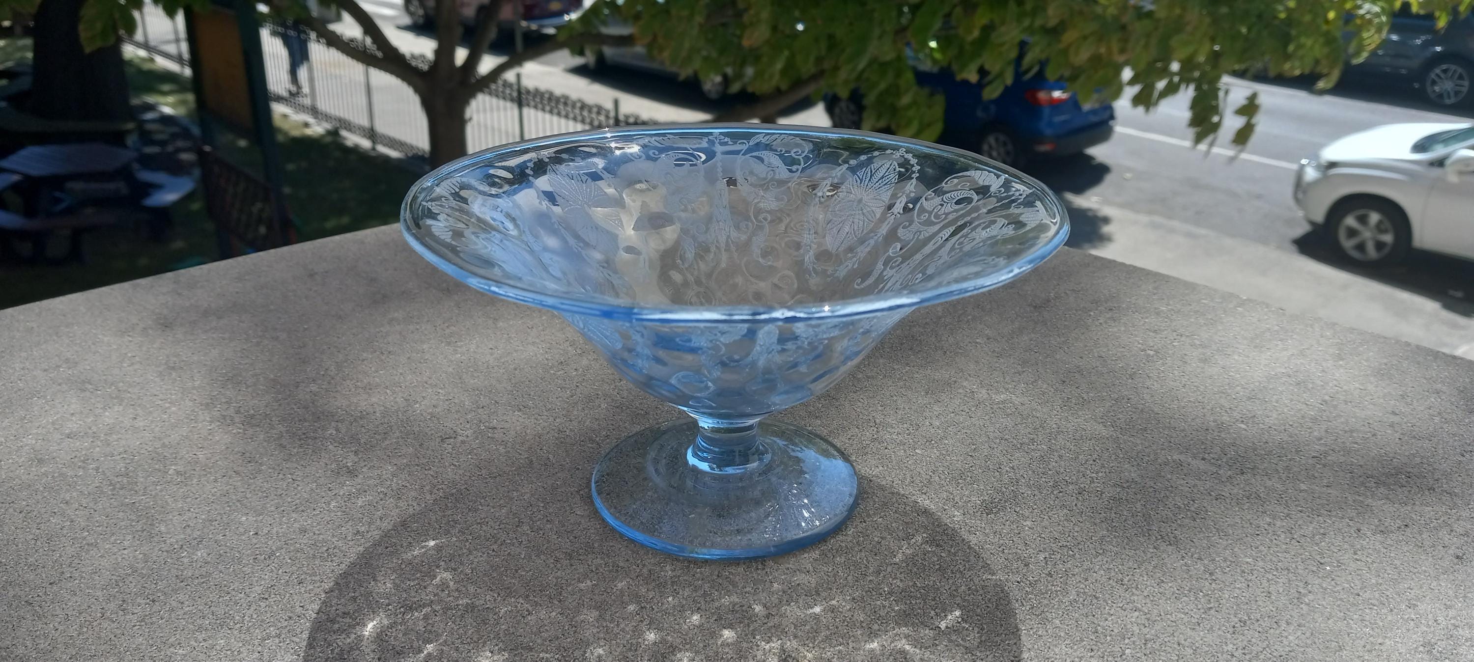 1920s Cambridge Glass Optic Majestic Blue Etched Compote Candy Fruit ...