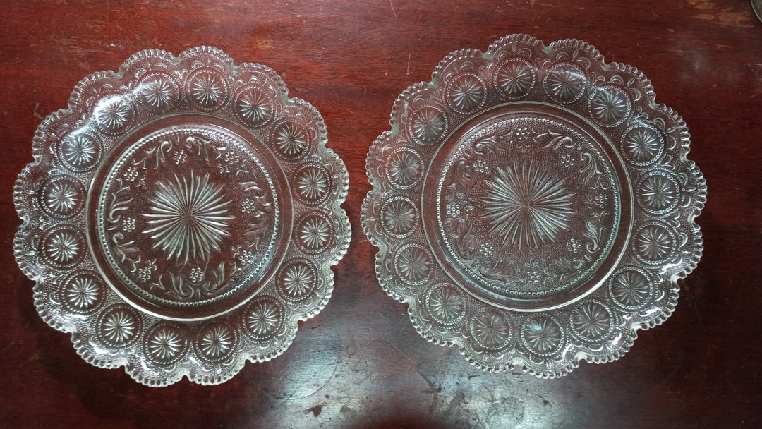 Pair (2) Brockway Glass EAPG Dinner Plates 10" American Concord Clear ...