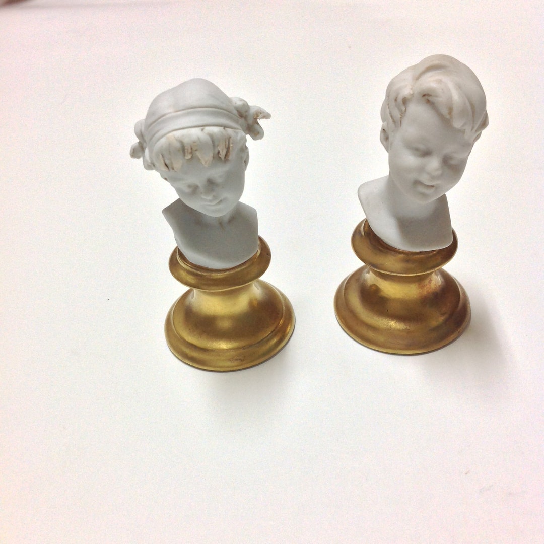 Italian Parian Miniature Busts on Gold Leaf Pedestals Ginori & Chiurato ...