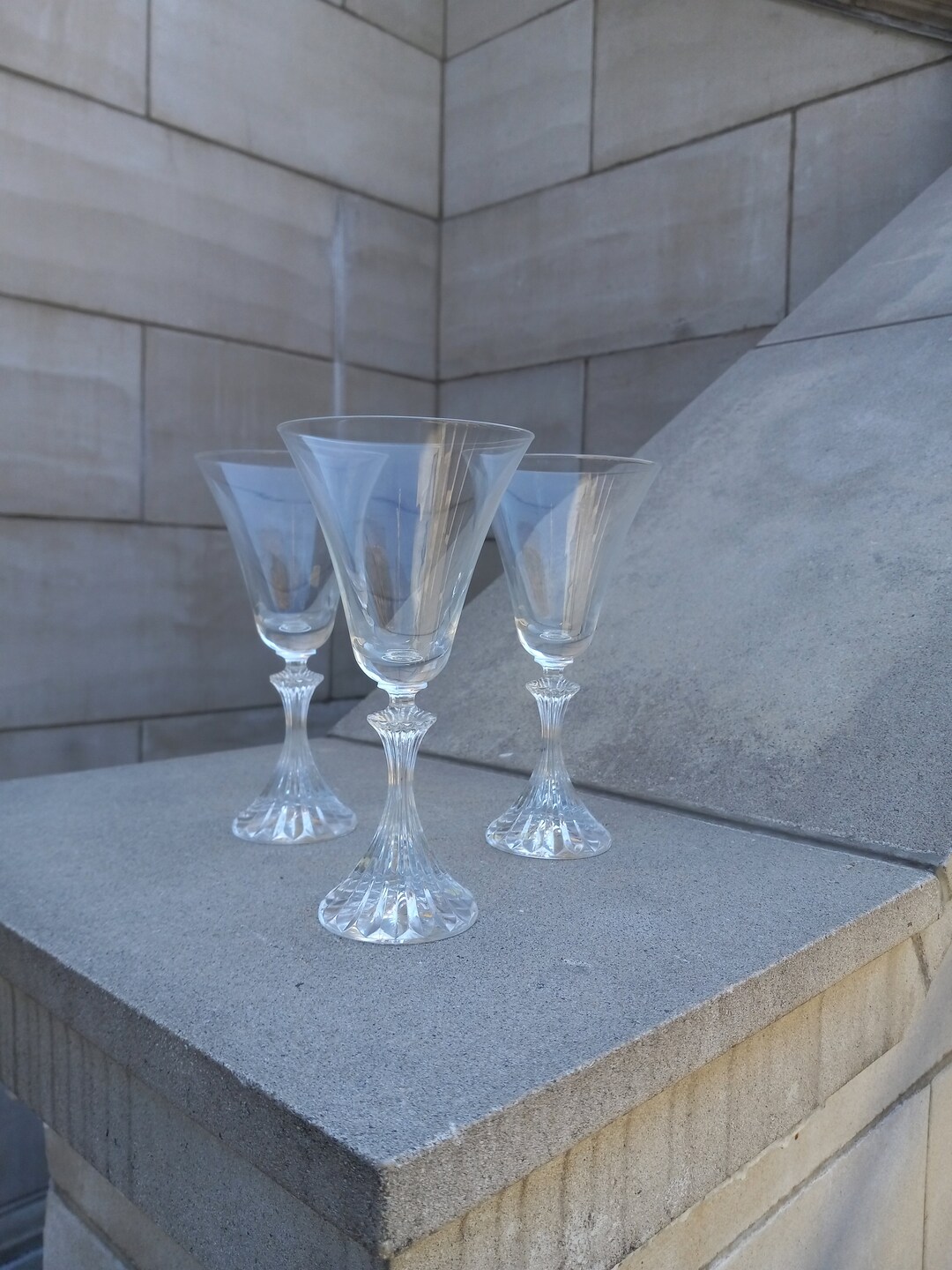 Three (3) Mikasa Crystal Stratton Water Goblets Wine Glasses Ritz Stem ...