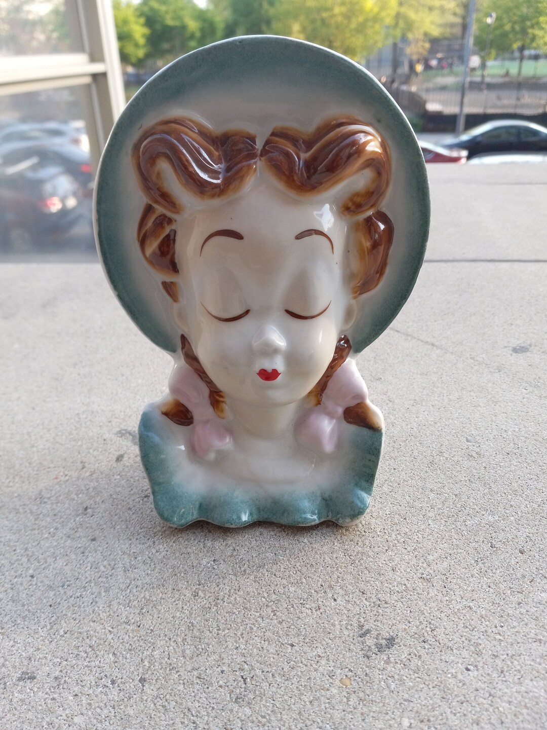 MCM 'lil Bo Peep Head Vase Wall Pocket Blue Bonnet & Pink Pigtails - Etsy