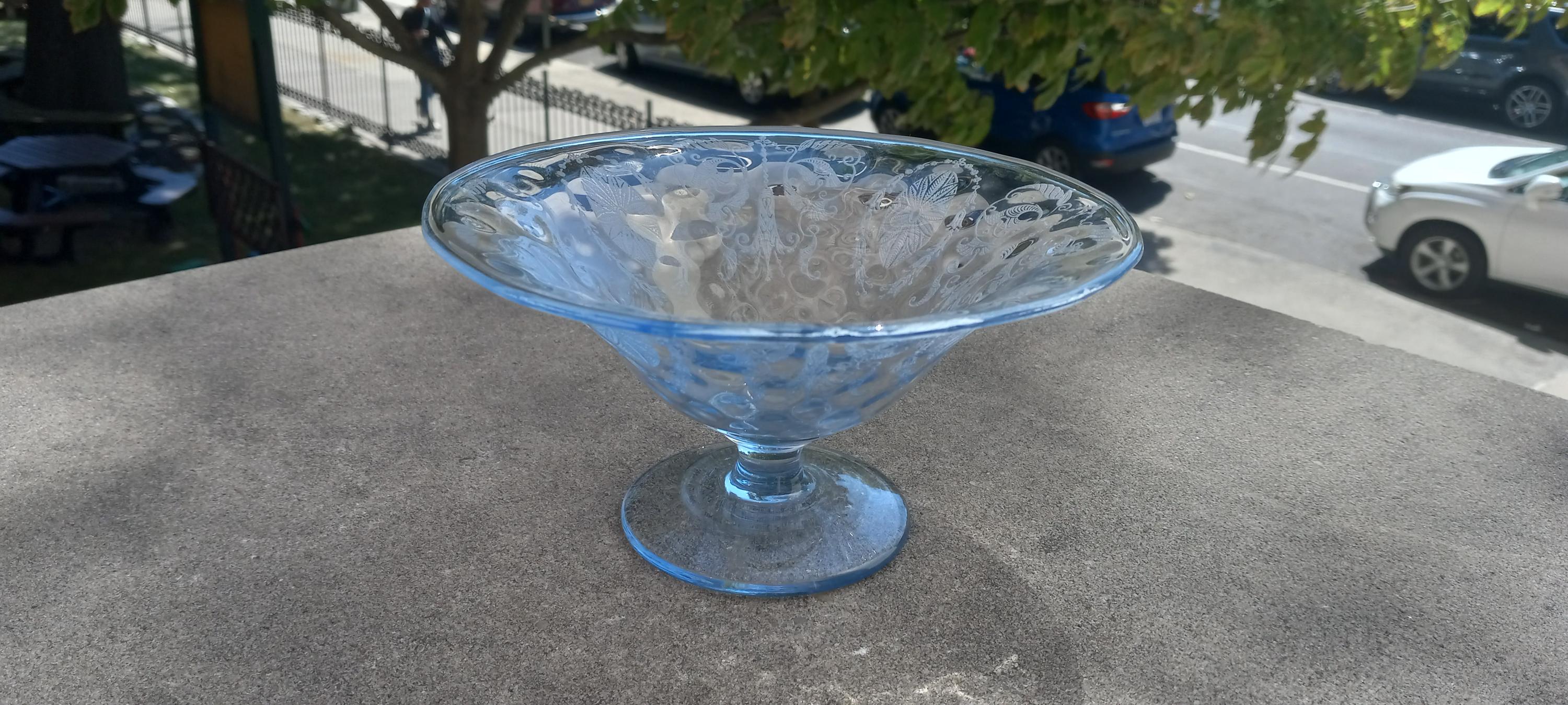 1920s Cambridge Glass Optic Majestic Blue Etched Compote Candy Fruit ...