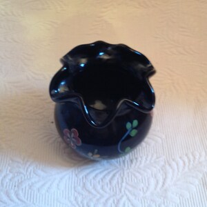 Fenton Black Glass Ruffled Top | Sean K Fenton Handpainted C. Riggs - Etsy