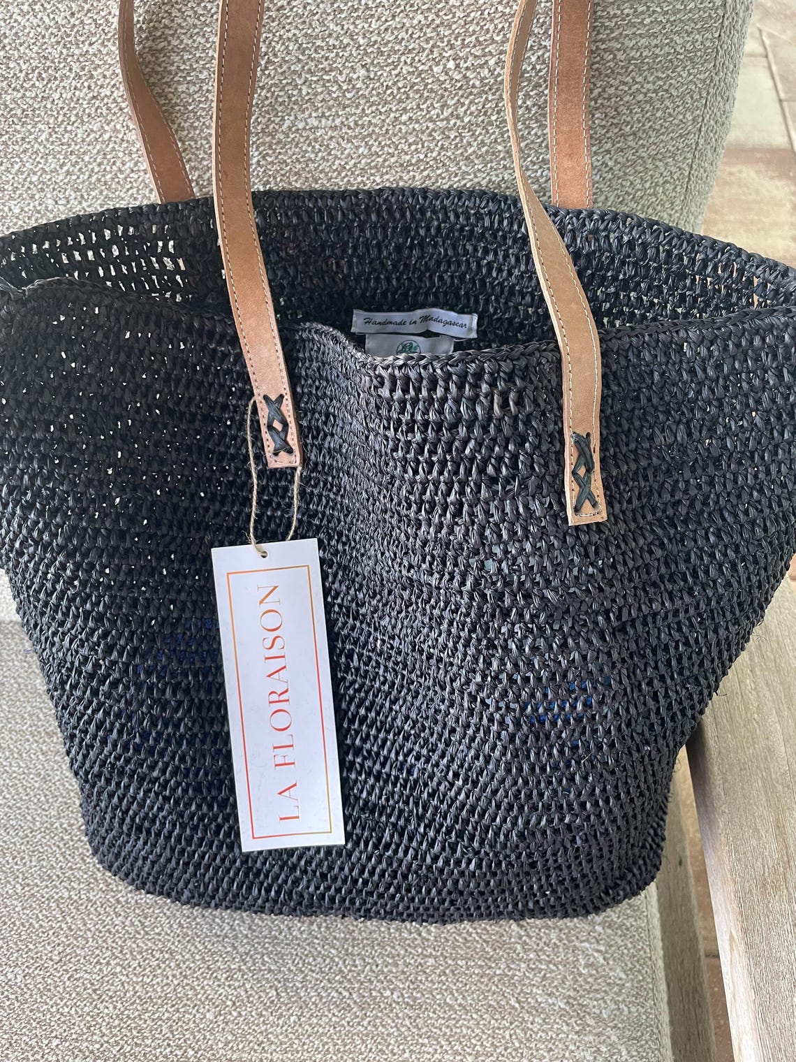 Black Raffia Eco-friendly Tote Bag From Madagascar - Etsy