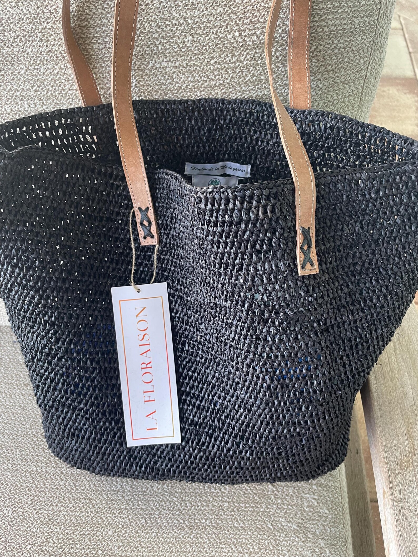 Black Raffia Eco-friendly Tote Bag From Madagascar - Etsy