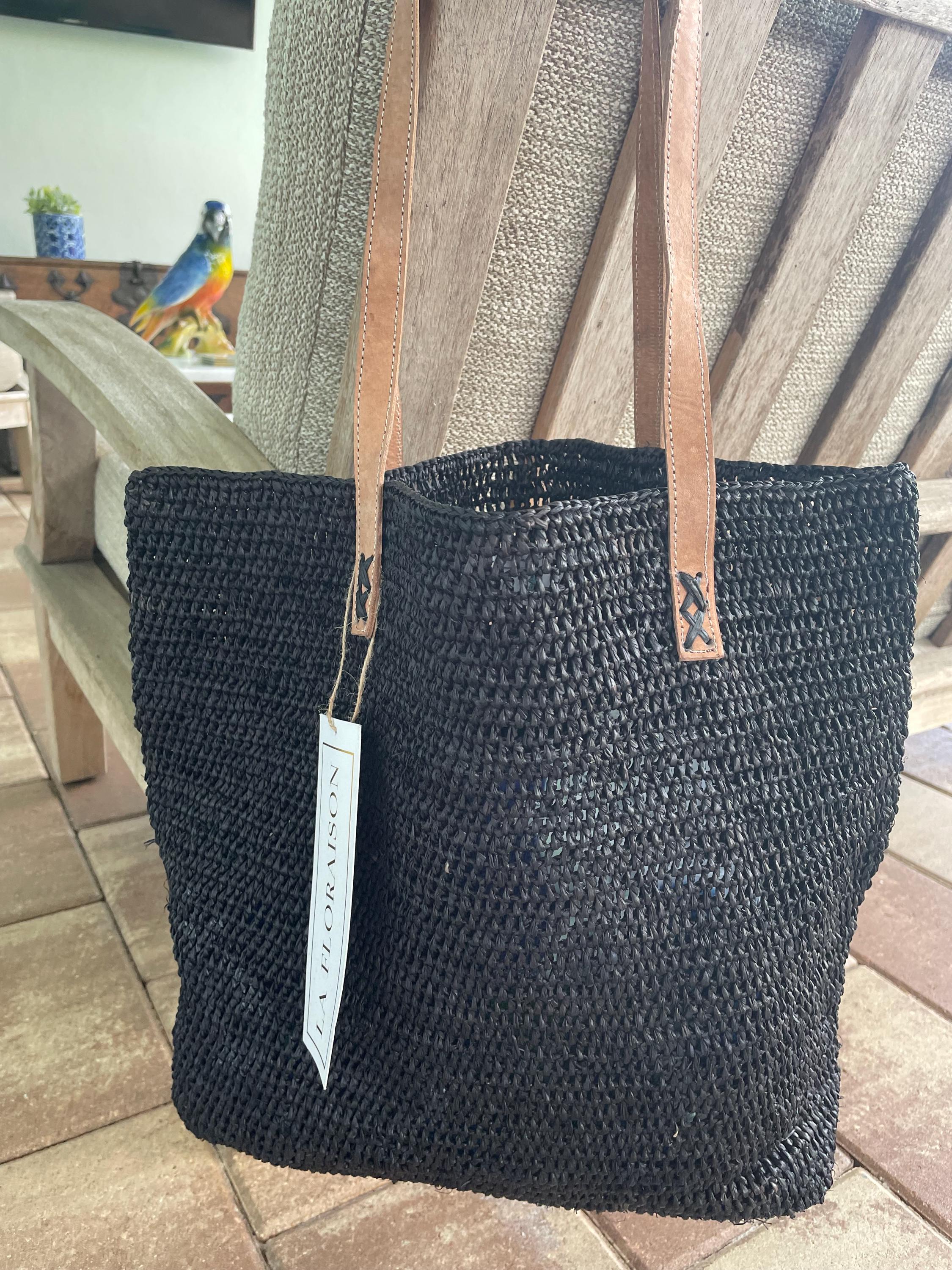 Black Raffia Eco-friendly Tote Bag From Madagascar - Etsy