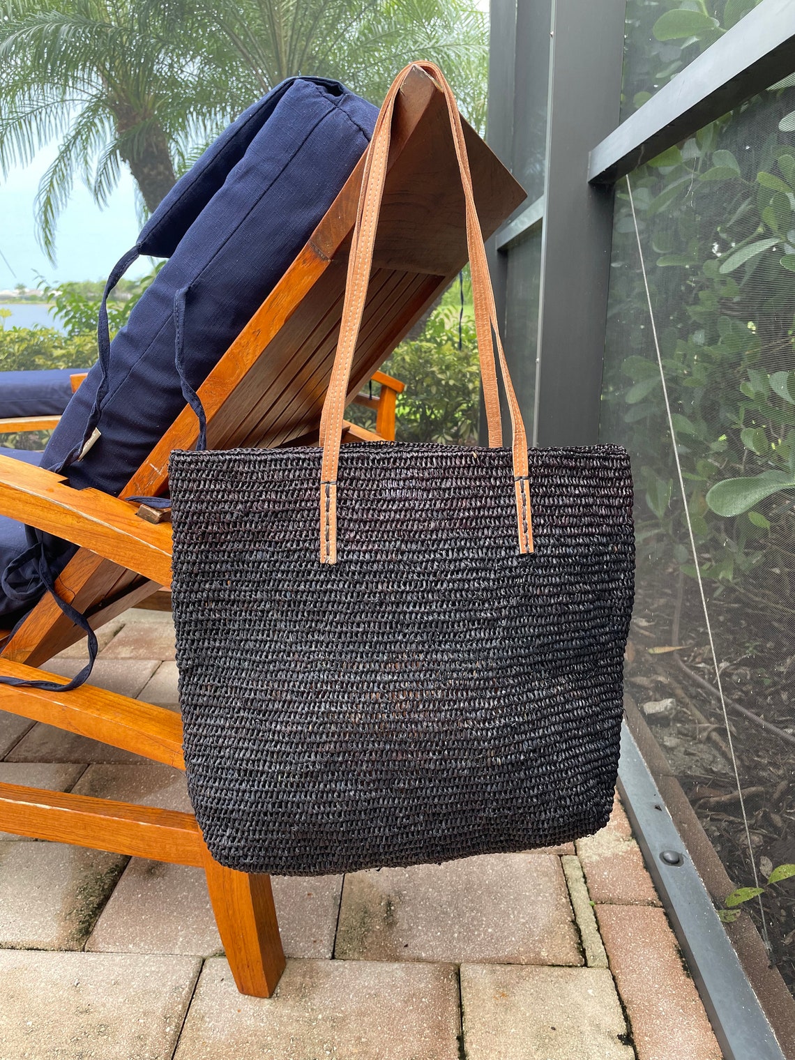 Black Raffia Eco-friendly Tote Bag From Madagascar - Etsy