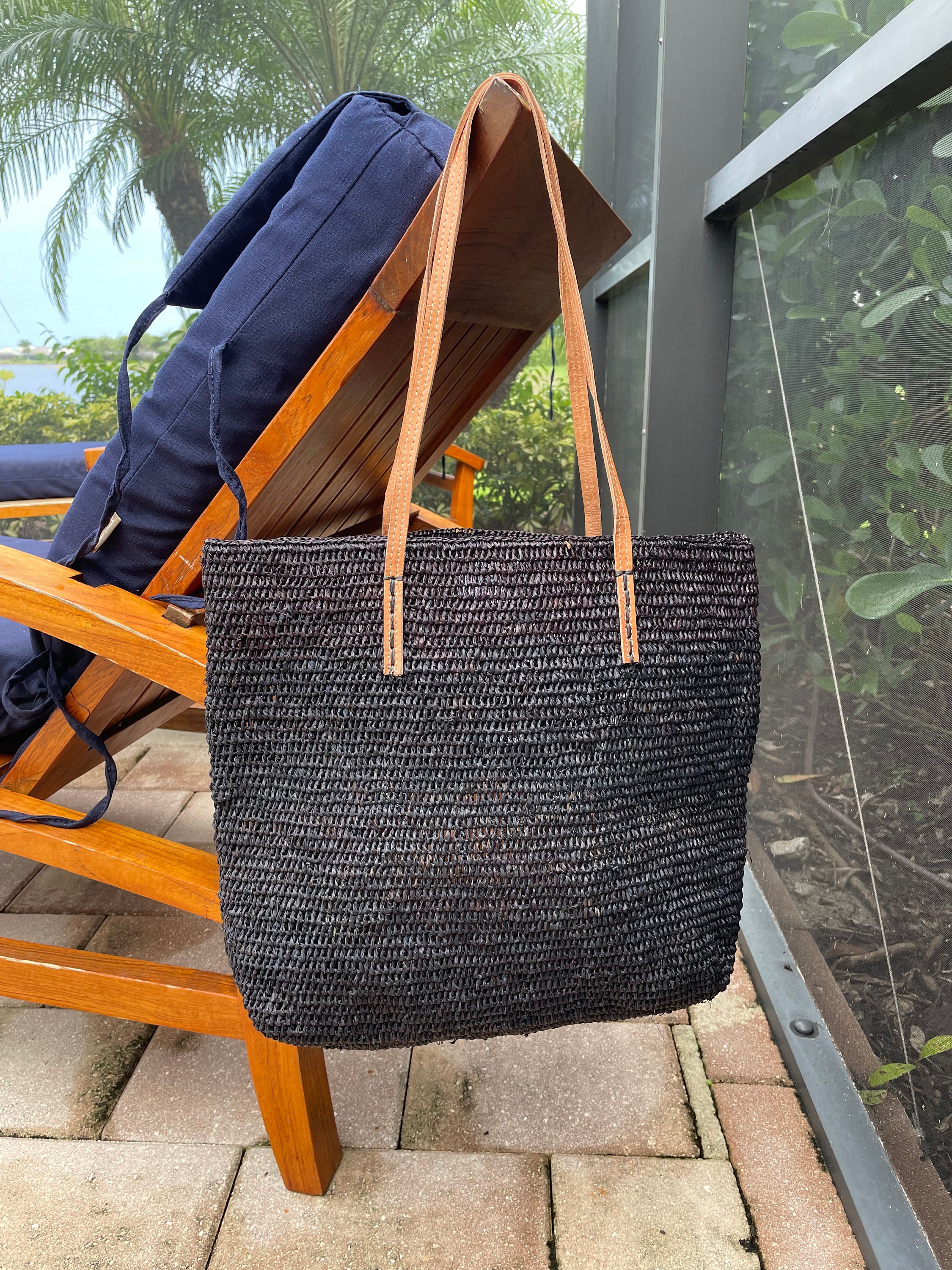Black Raffia Eco-friendly Tote Bag From Madagascar - Etsy
