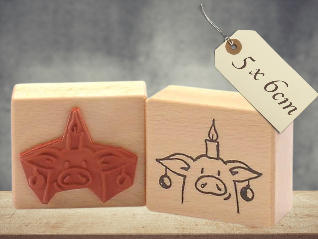 Pig With Candle Ball Rubber Stamp Piglet Animal Stamp Christmas Stamp ...