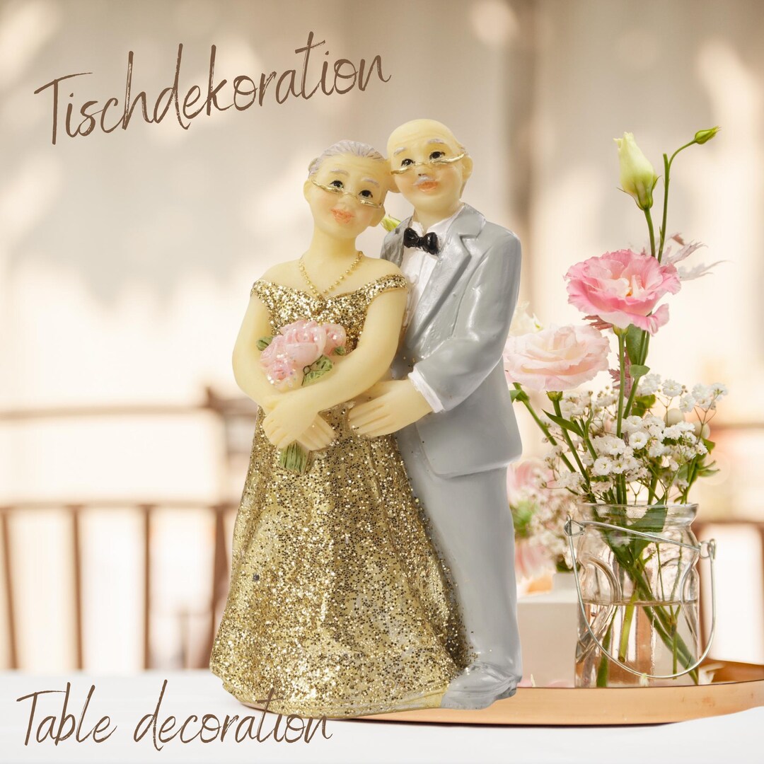 Golden Wedding Figurine | Golden Wedding Bride and Groom 7.5 Cm Tall ...