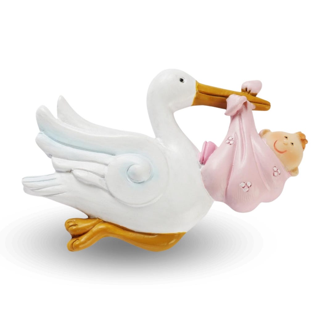 Miniature Stork With Baby Girl 6cm in Pink in 2D | Mini Baby ...