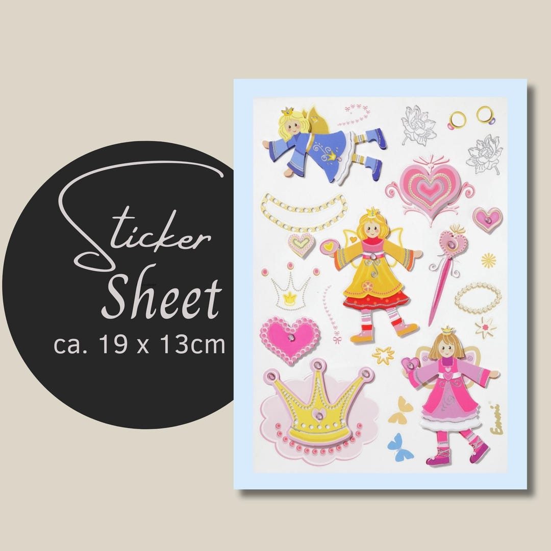 Sticker Sheet - Princess 3D | Fairy Tale Stickers | Journal Stickers ...