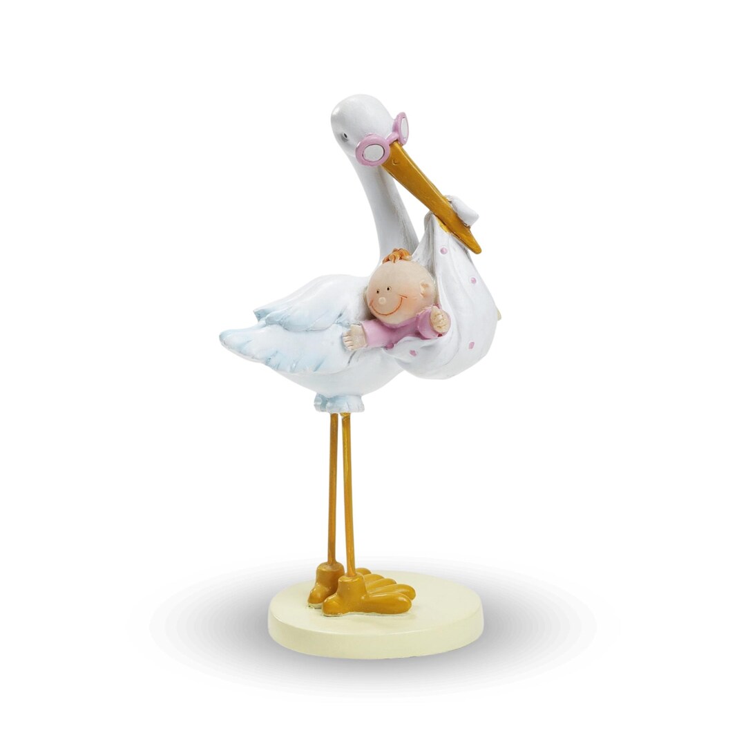 Miniature Rattling Stork With Baby Girl 11cm in Pink | Mini Baby ...