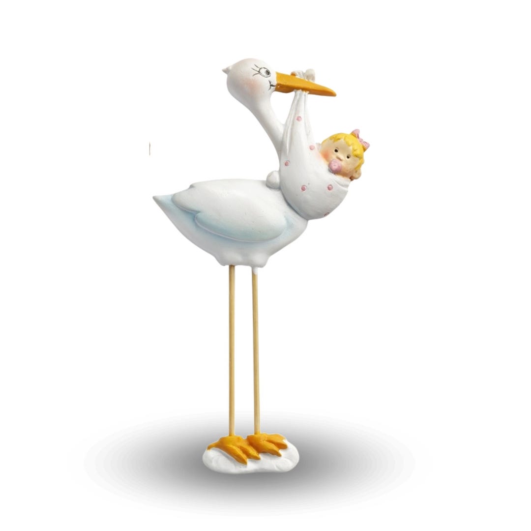 Miniature Stork With Baby Girl 10cm in Pink in 2D | Mini Baby ...