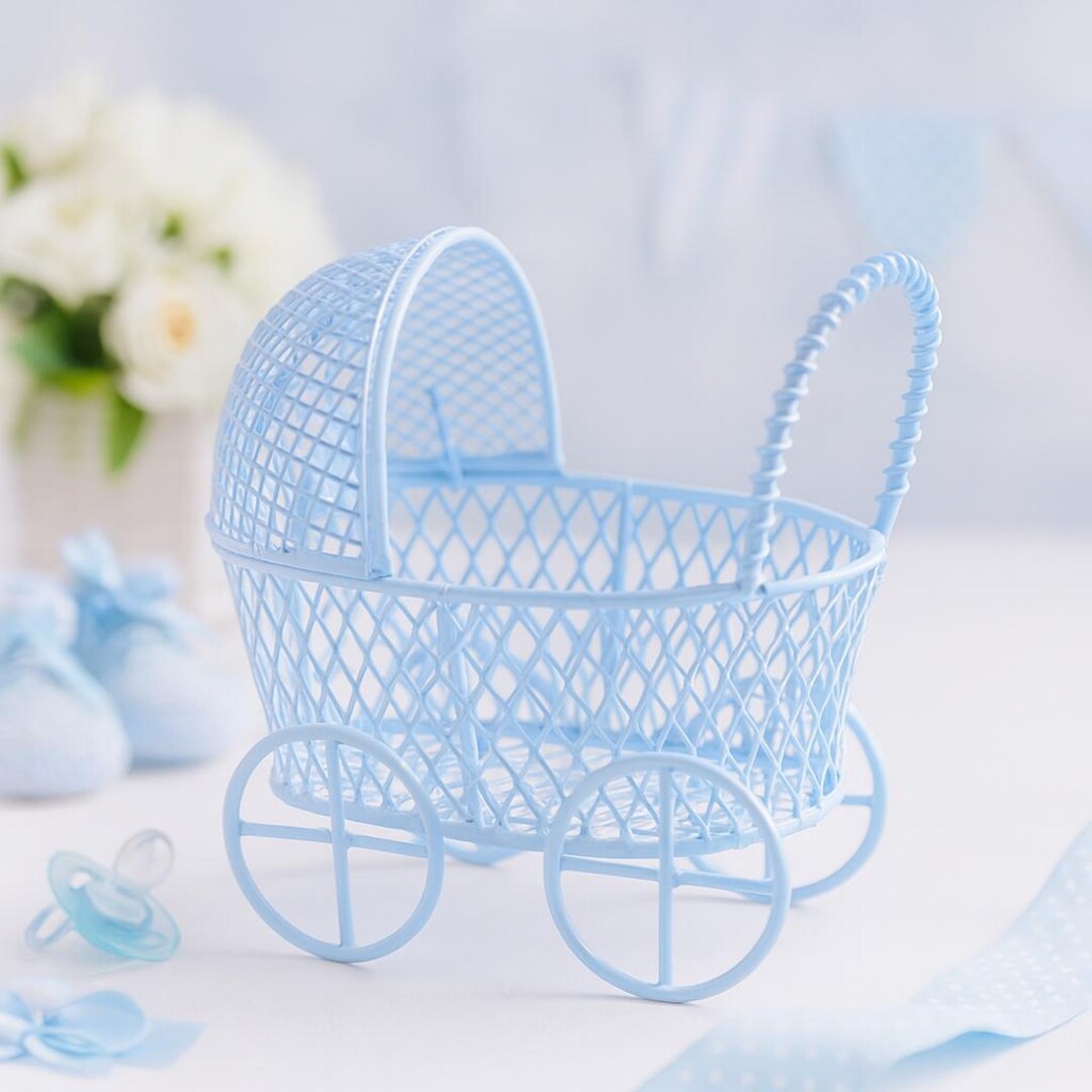 Miniature Baby Carriage Blue 7 Cm | Metal Figurine for Baptism, Birth ...