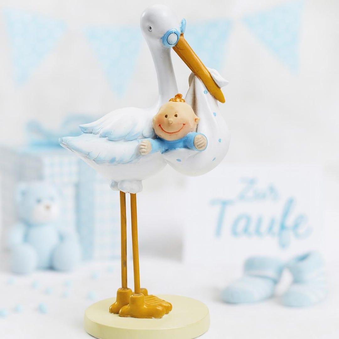 Miniatur Klapperstorch mit Baby Junge 3D ca. 11 cm | Dekofigur aus ...