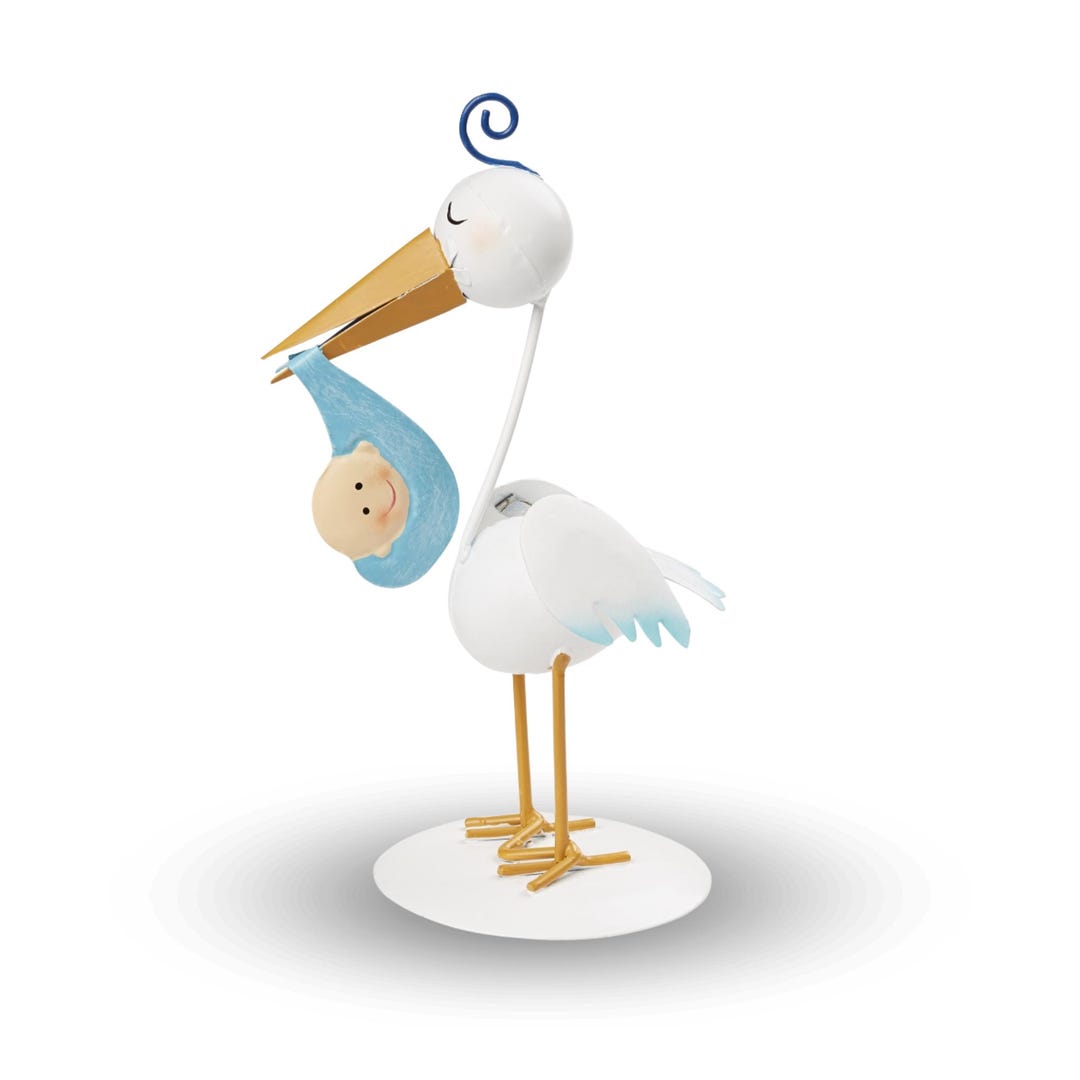Miniature Stork With Baby Boy 18cm in Blue Metal | Mini Baby ...