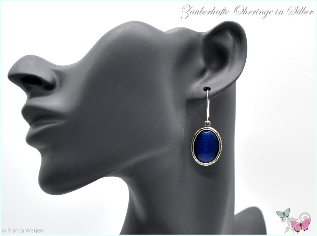 Elegant Vintage Style Earrings Glass Silver Midnight Blue Dark Blue ...