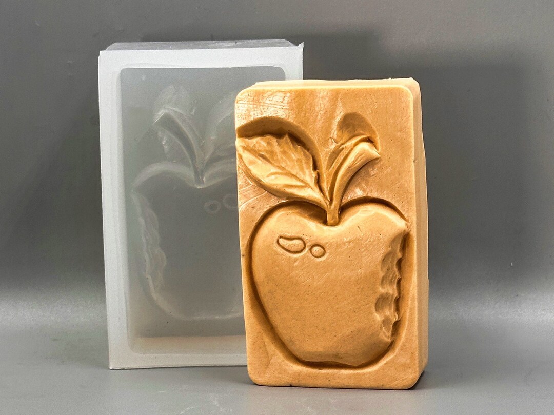 BITTEN APPLE SILICONE Mold Soap Bar Mould 5,5oz Resin Plaster Chocolate ...