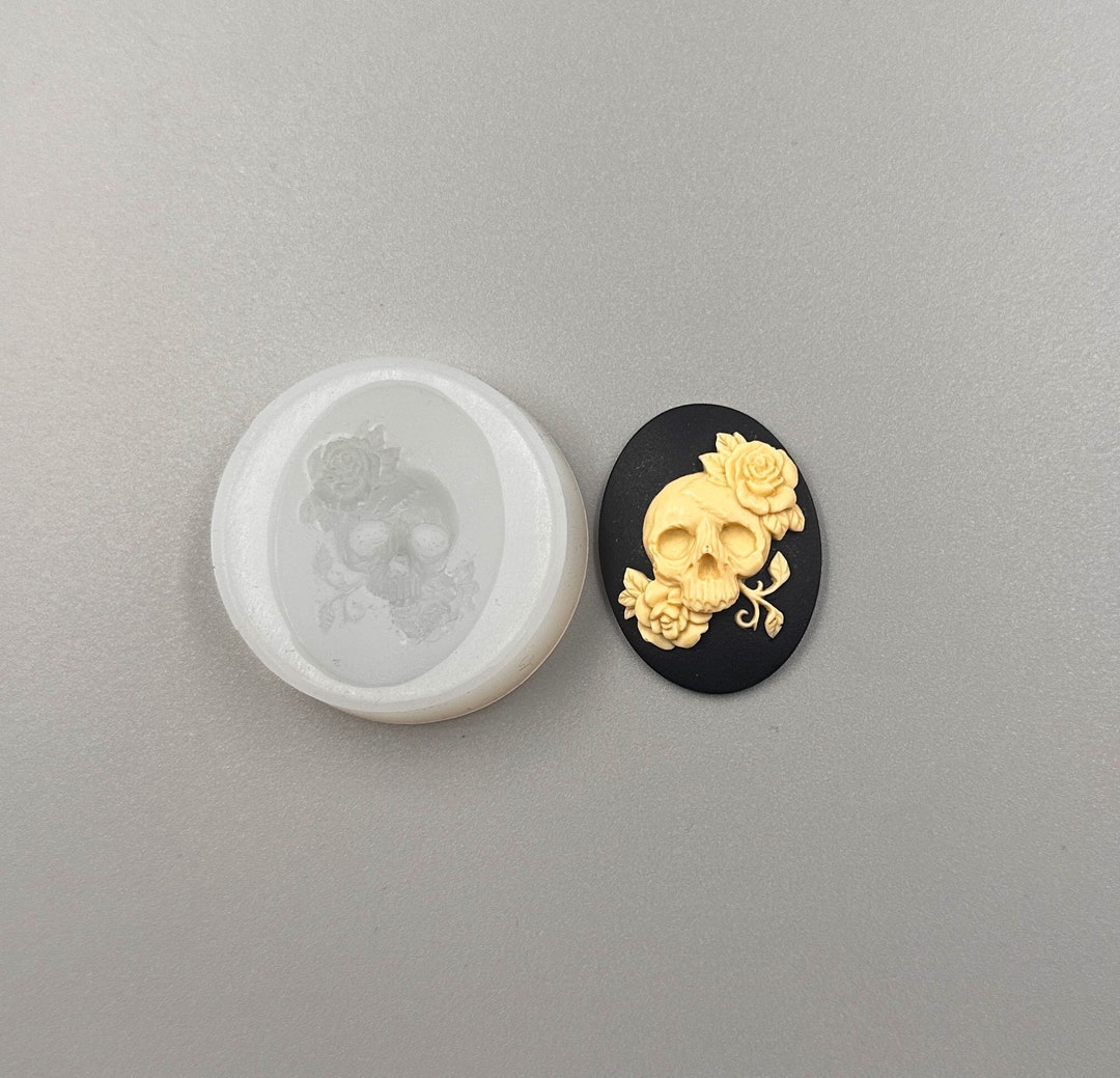 SKULL ROSE SILICONE Mold Skeleton Cameo Sugarcraft Resin Fimo Polymer ...
