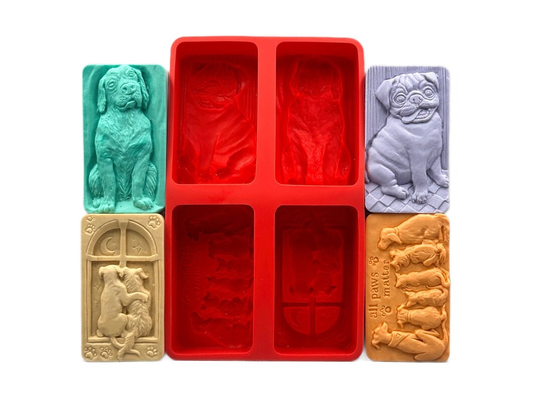 DOG SILICONE MOLD Set of 4 Molds for Soap Making, Candle, Gypsum, Resin ...