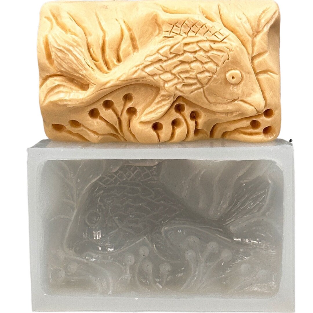 FISH SOAP SILICONE Mold Soap Bar Plaster Clay Wax Resin 5 Oz Landscape ...