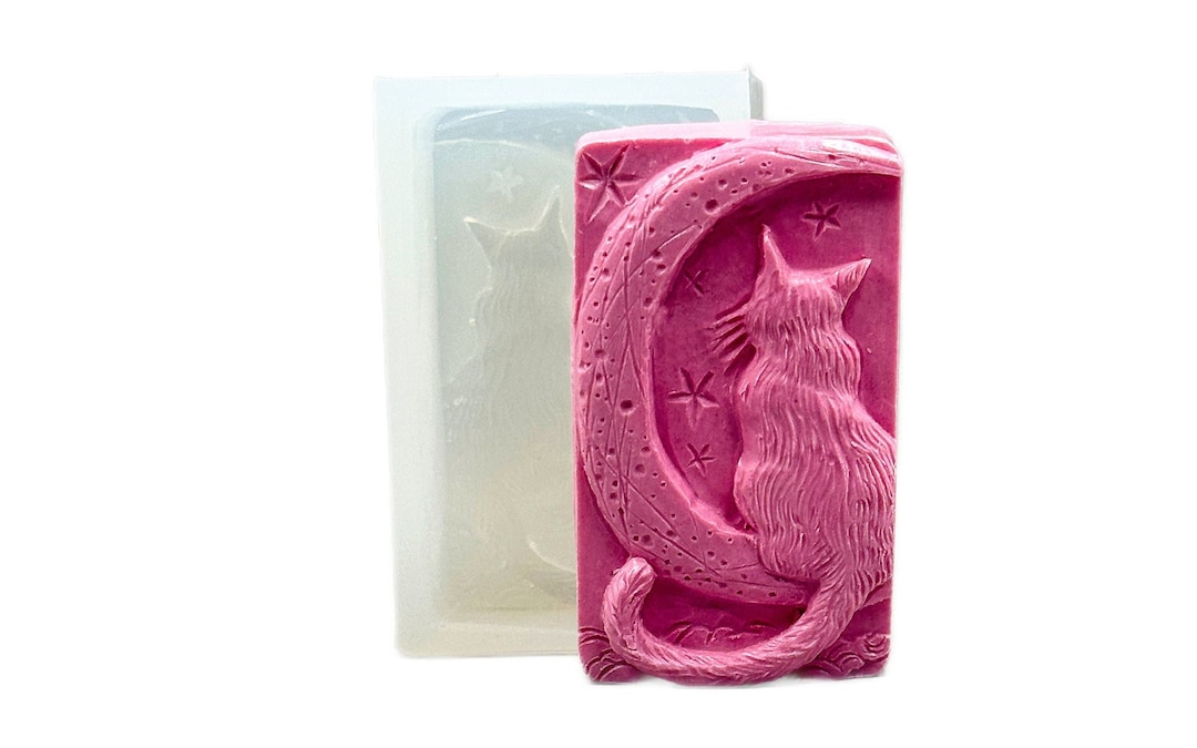 CAT MOLD SILICONE Soap Bar Mould Ornament 5,5oz Resin Plaster Chocolate ...