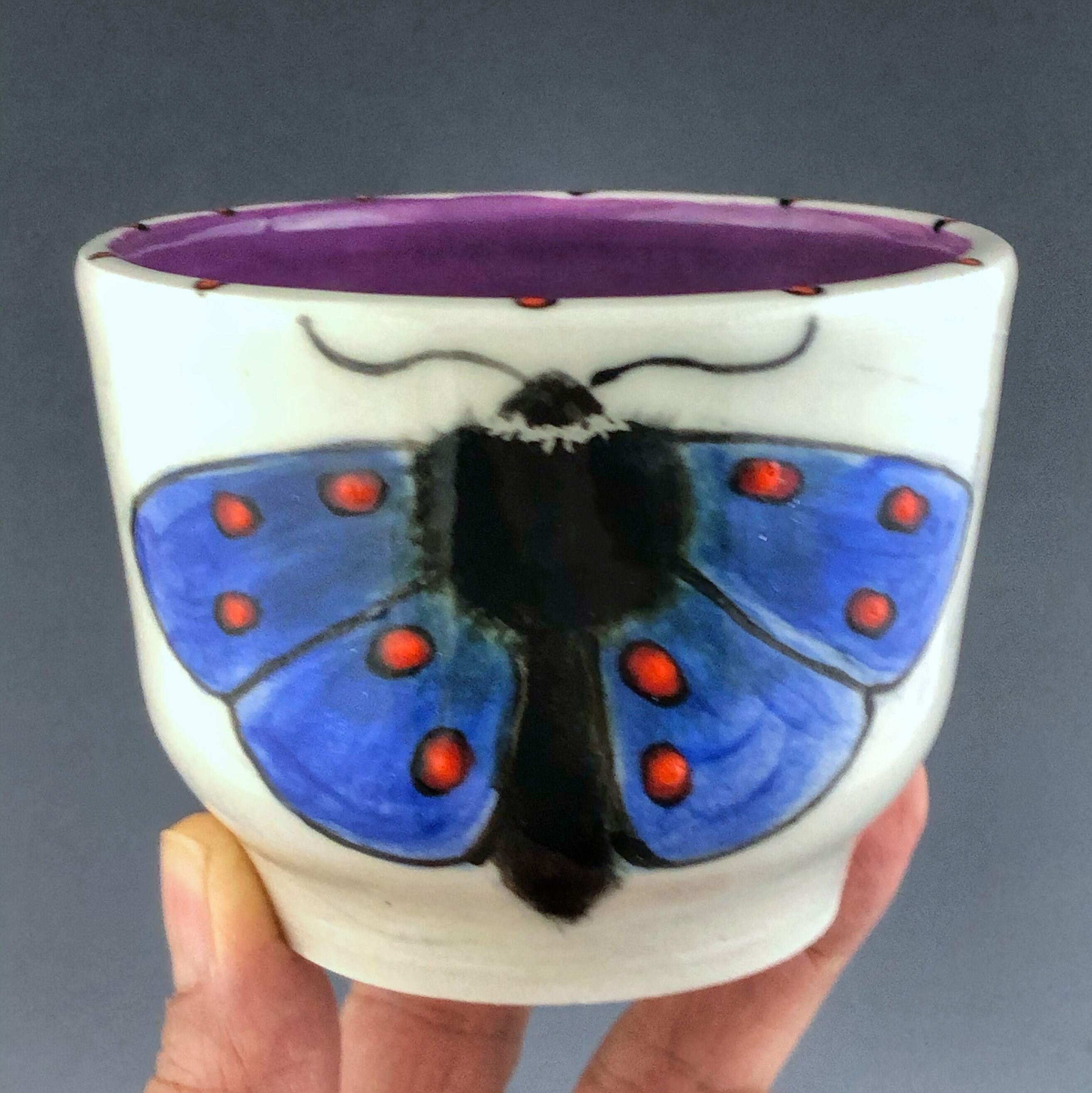 Blue and Purple Moth Cup, Cups Hand Painted Porcelain, Handmade, Art ...