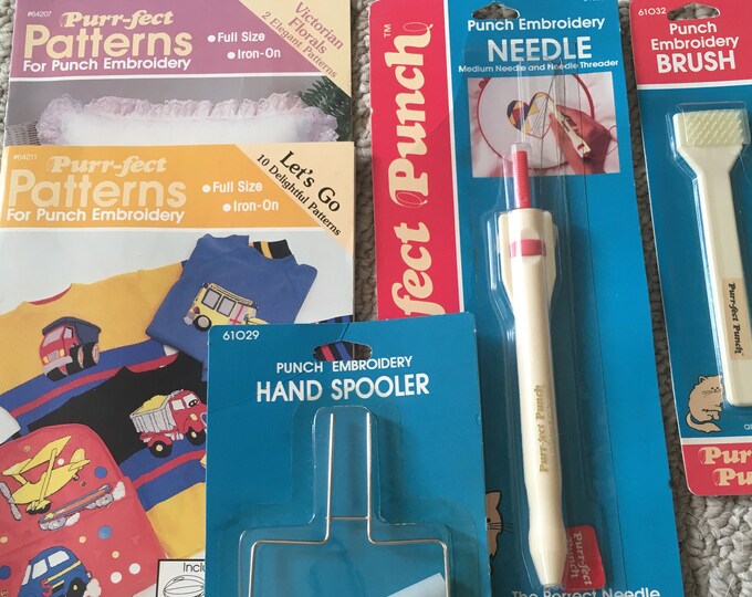 5 Piece Lot Purr-fect Punch Embroidery Items Needle, Brush, Hand ...