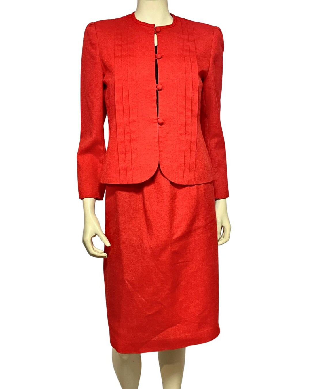 Vintage 80's Career Wear Sasson 2 Pc Suit Jacket & Skirt Sz S Red Linen ...