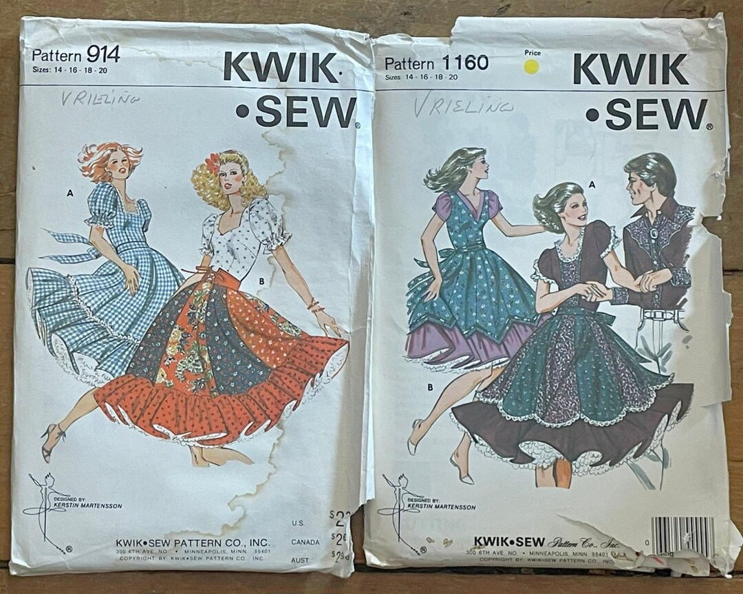 2 Vtg Kwik Sew 14-20 Sewing Patterns Square Dance Prairie Dress 1160 ...